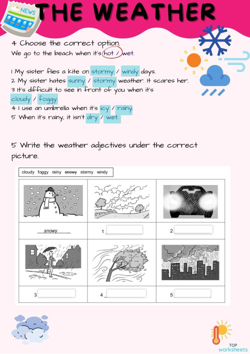 REVISION: ADJECTIVES AND THE WEATHER. Interactive worksheet | TopWorksheets