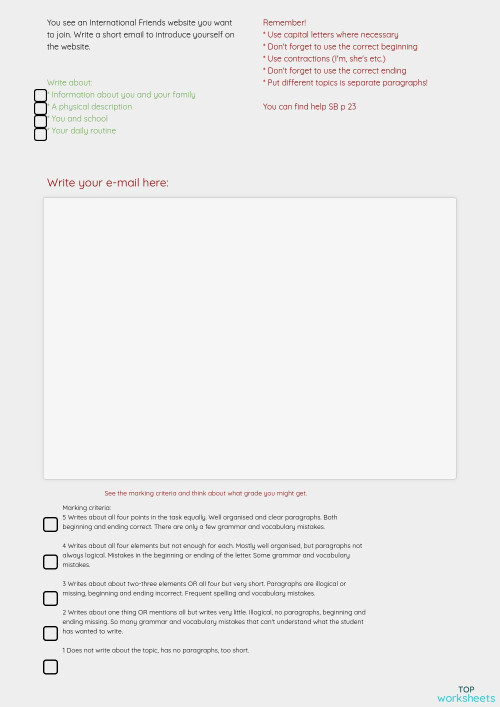 Gateway A2 Unit 1 - Writing an informal email. Interactive worksheet ...