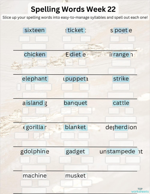 Spelling Words Week 22.3. Interactive worksheet | TopWorksheets