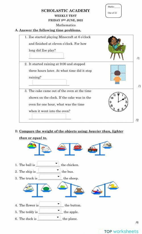 Weekly Test 3622 Math. Interactive worksheet | TopWorksheets