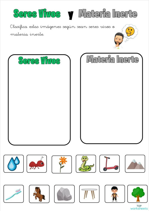 Seres Vivos y Materia Inerte. Ficha interactiva | TopWorksheets