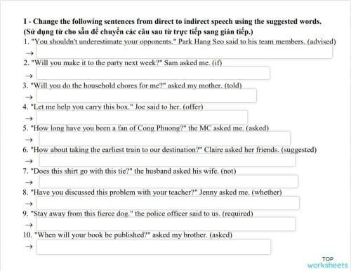 Week 7 day 3 Indirect speech 3. Interactive worksheet | TopWorksheets