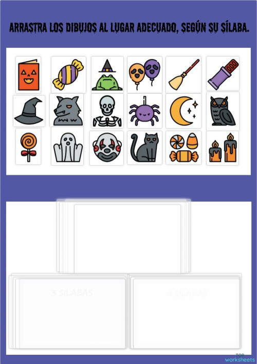 Halloween_arrastra_a_su_sílaba. Ficha interactiva | TopWorksheets