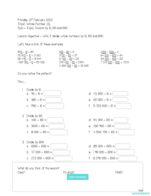 Division by 10 100 1000. Interactive worksheet | TopWorksheets