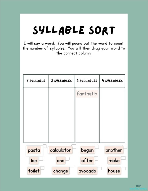 Syllable Sort. Interactive worksheet | TopWorksheets