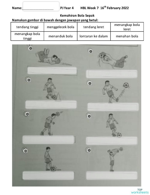 PJ Y4 W7 16.2 Kemahiran Bola Sepak. Interactive worksheet | TopWorksheets
