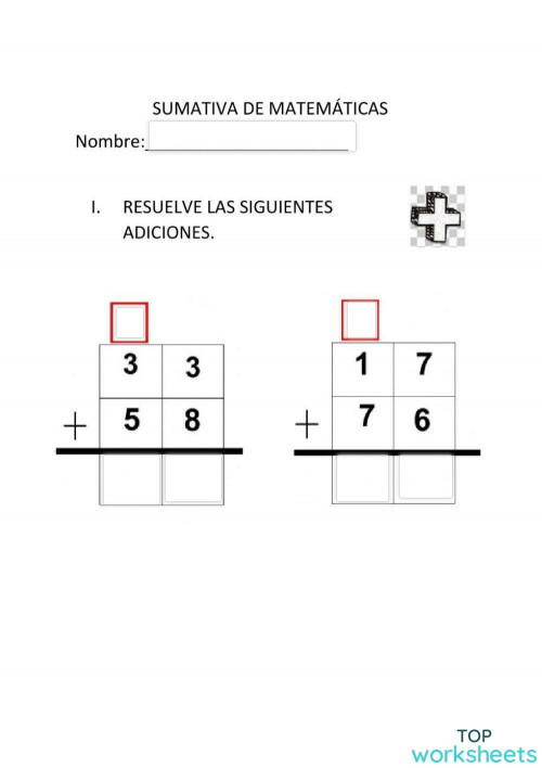 Adiciones con dos cifras. Ficha interactiva | TopWorksheets