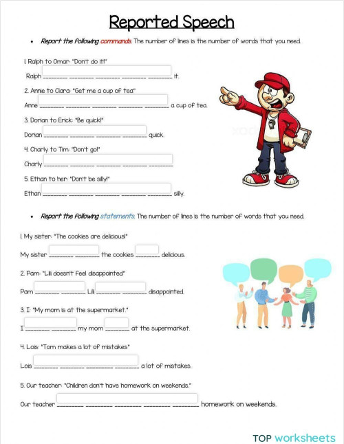 Reported Commands And Statements Interactive Worksheet Topworksheets