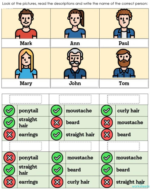 face and hair 3. Interactive worksheet | TopWorksheets