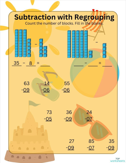 Subtraction With Regrouping. Interactive worksheet | TopWorksheets
