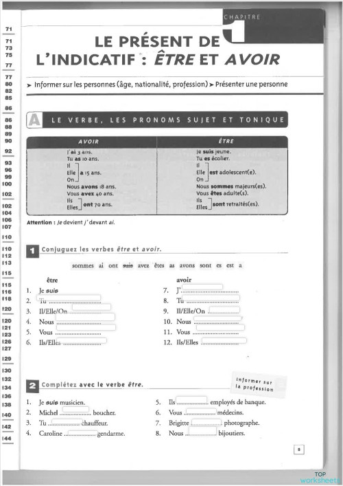 Le présent de l'indicatif: être et avoir. Fiche interactive | TopWorksheets