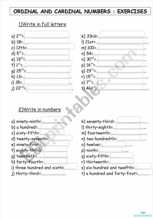 Cardinal and Ordinal numbers. Interactive worksheet | TopWorksheets