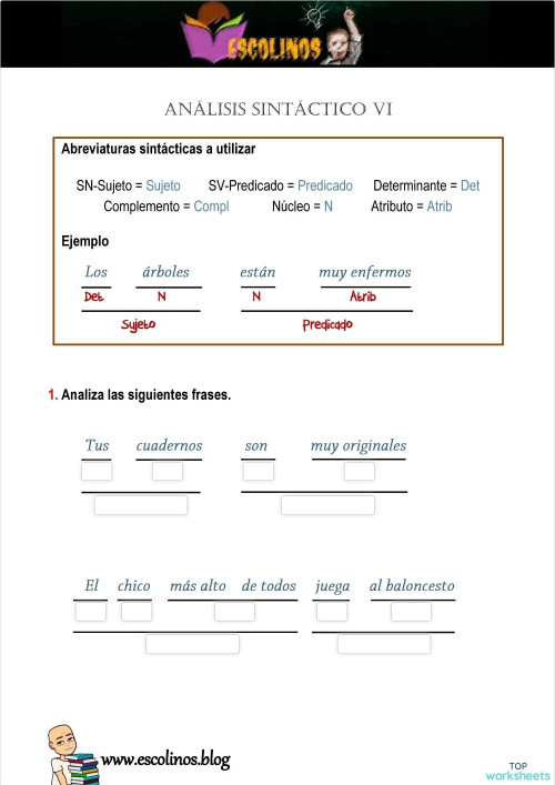 Sintaxis: fichas interactivas y ejercicios online | TopWorksheets