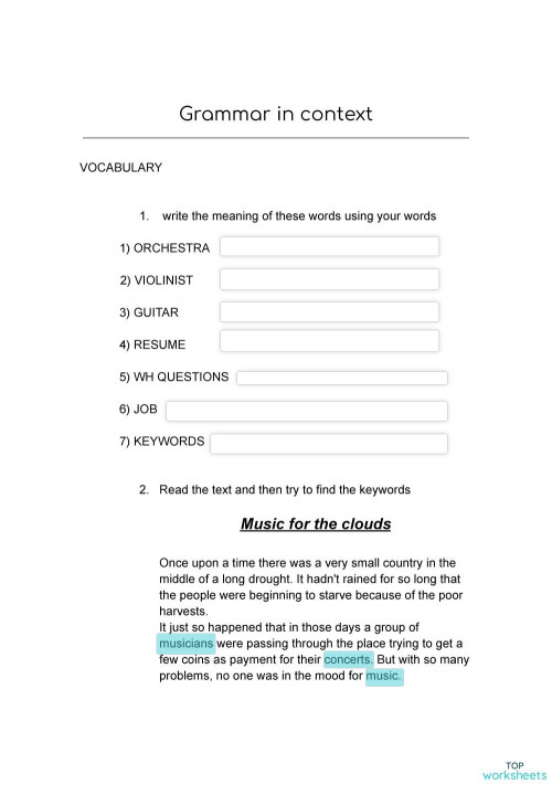 the arts - unit 3. Interactive worksheet | TopWorksheets