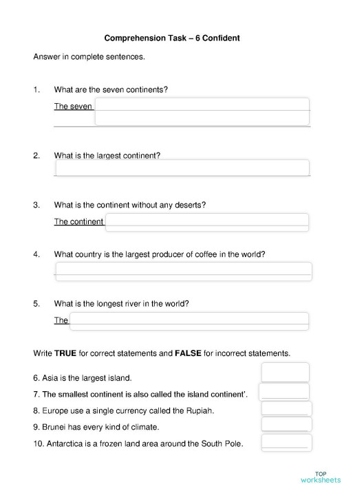 Comprehension. Interactive worksheet | TopWorksheets