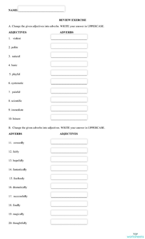 REVIEW EXERCISE: ADJECTIVES TO ADVERBS. Interactive worksheet ...