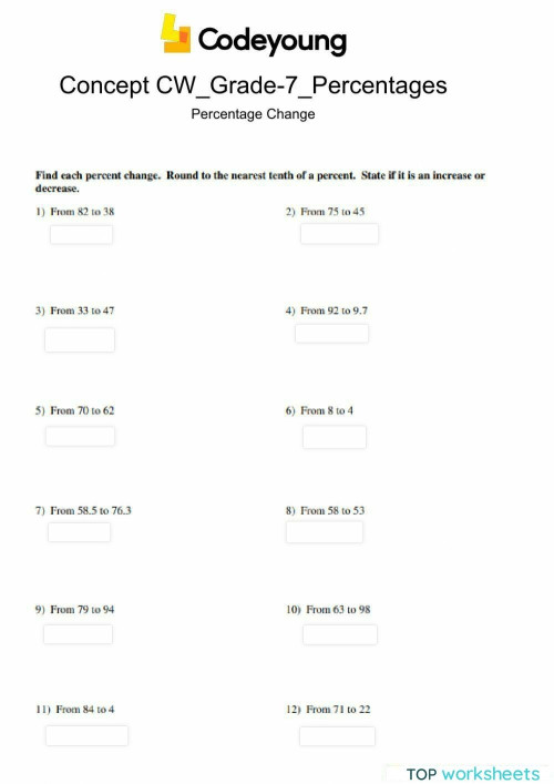 Percentage Change Concept HW. Interactive worksheet | TopWorksheets