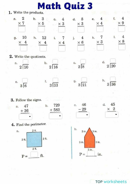 Math Quiz. Interactive worksheet | TopWorksheets