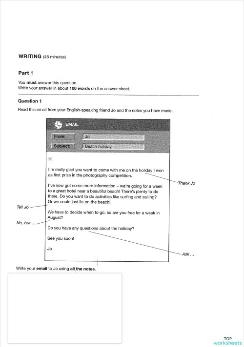 PET writing mails: interactive worksheets and online exercises ...