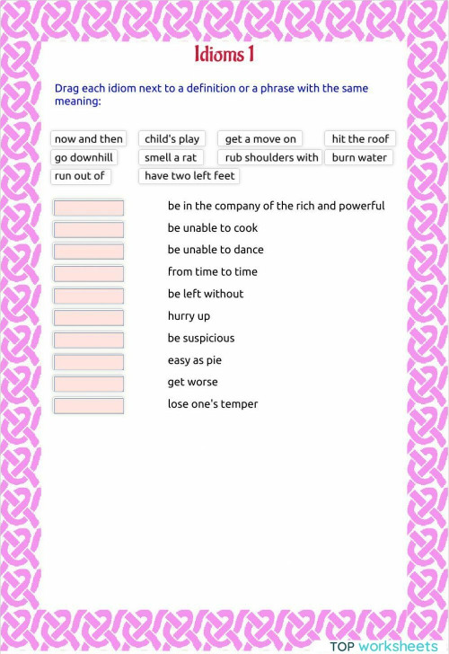 Idioms 1 (vocabulary). Interactive worksheet | TopWorksheets