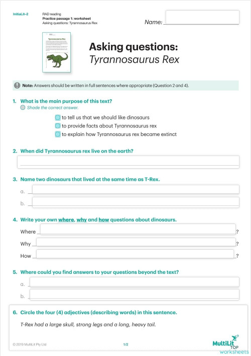 Lesson 27-32 Tyrannosaurus Rex. Interactive worksheet | TopWorksheets