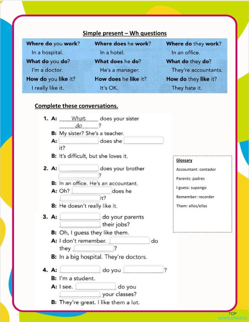 Simple present - wh questions. Interactive worksheet | TopWorksheets