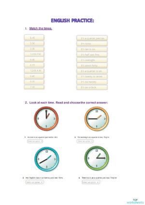 PRACTICE : time and events. Interactive worksheet | TopWorksheets