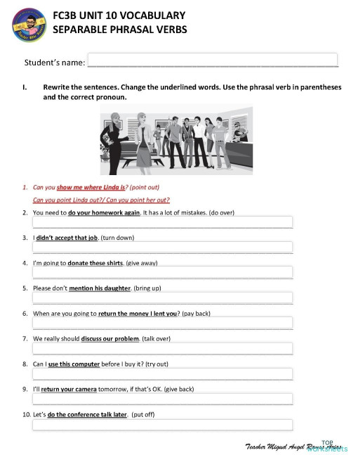 FC3B UNIT 10 VOCABULARY - SEPARABLE PHRASAL VERBS. Interactive ...