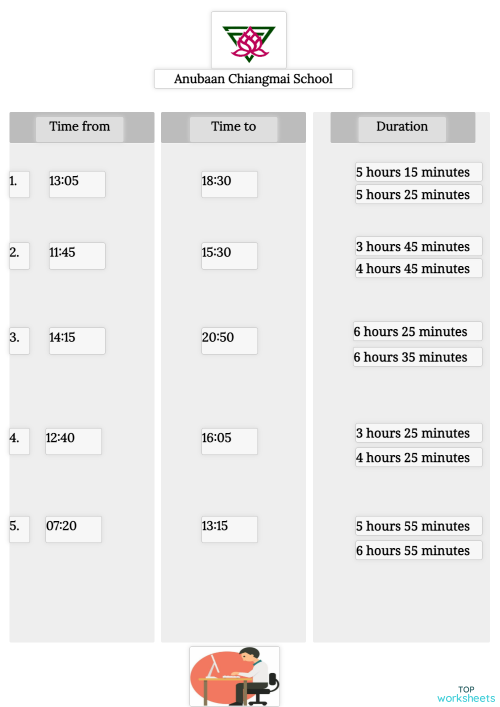 Elapsed Time. Interactive worksheet | TopWorksheets