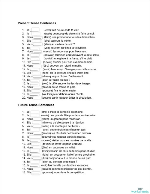 French: interactive worksheets and online exercises | TopWorksheets