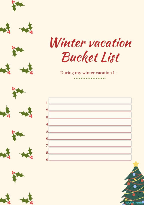 winter vacation bucket list. Interactive worksheet | TopWorksheets