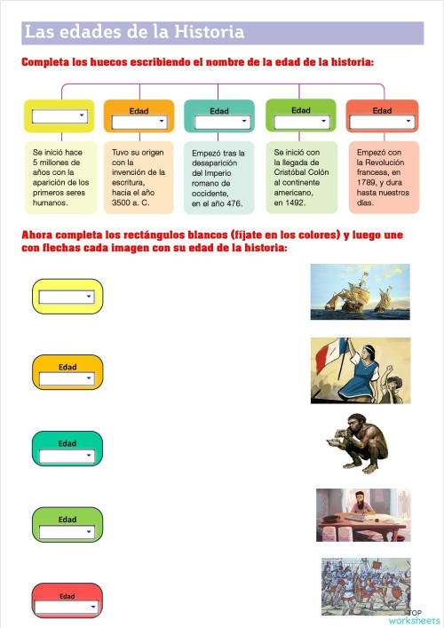 5º - Edades de la historia. Ficha interactiva | TopWorksheets