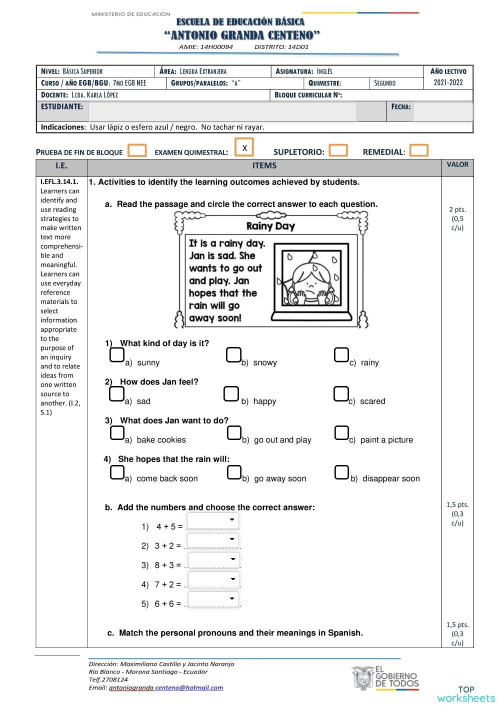 FINAL EXAM 7th grade ..... Interactive worksheet | TopWorksheets