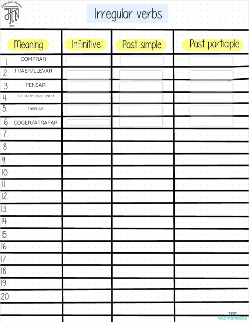 VERBOS IRREGULARES 5º IV (TABLA 4). Ficha interactiva | TopWorksheets