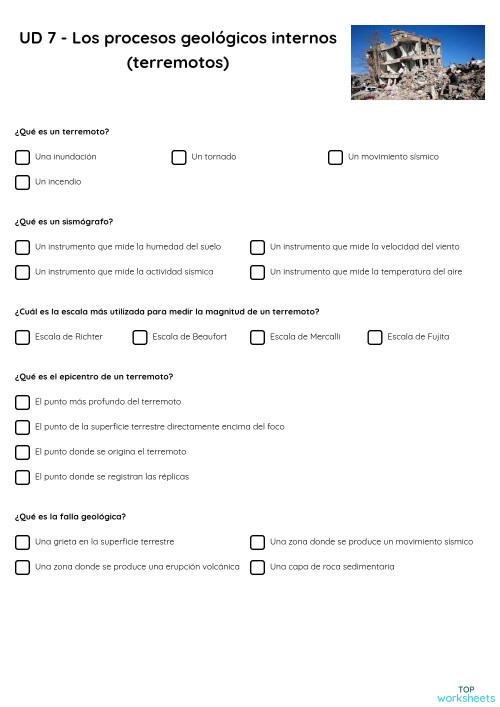 UD 7 - Los procesos geológicos internos (terremotos). Ficha interactiva ...