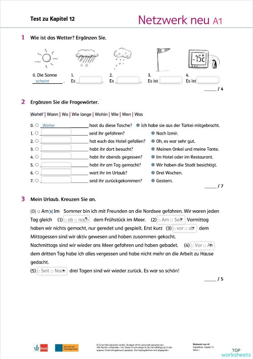 A1-Kapitel 12-Test. Interaktives Arbeitsblatt | TopWorksheets