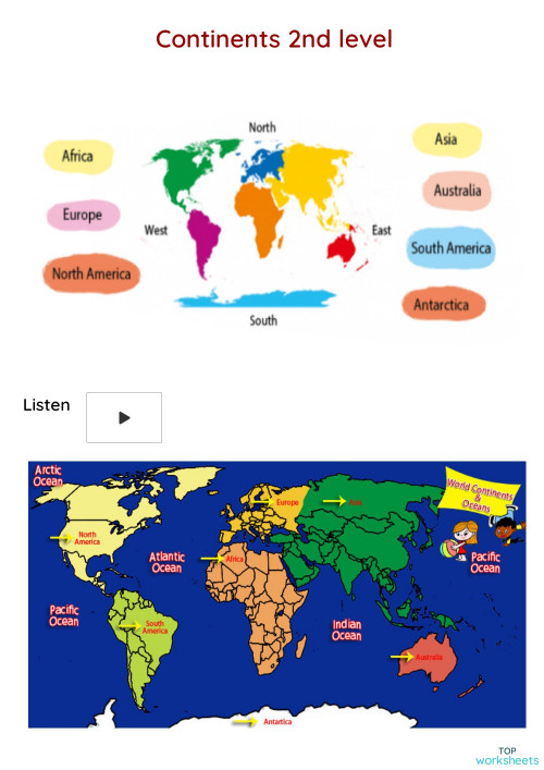 4th grade January Continents 2nd level. Interactive worksheet ...