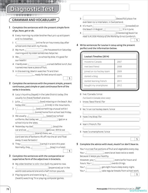 Diagnostic Test. Interactive worksheet | TopWorksheets