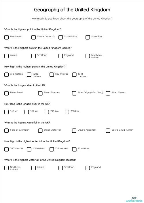 Geography of the United Kingdom. Interactive worksheet | TopWorksheets