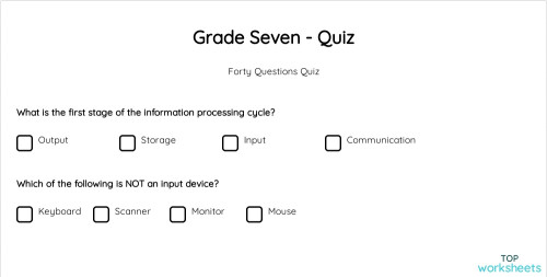 Grade Seven - Quiz. Interactive worksheet | TopWorksheets
