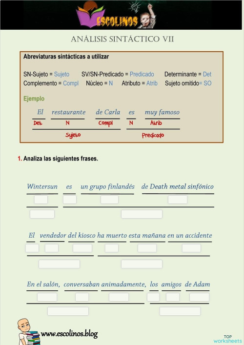 Sintaxis: fichas interactivas y ejercicios online | TopWorksheets