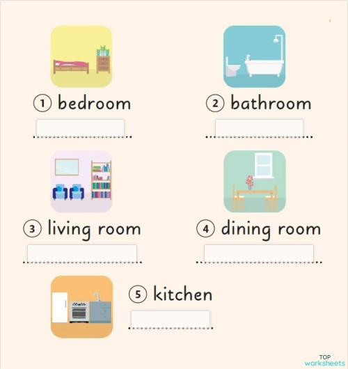 5 words a day rooms. Interactive worksheet | TopWorksheets
