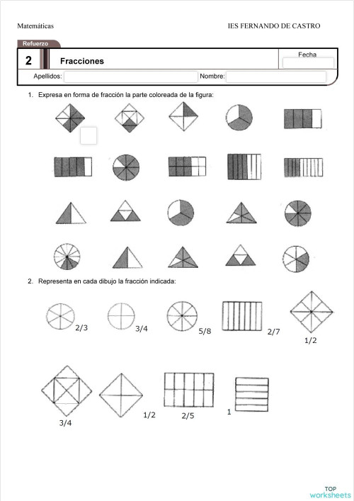 Leer y escribir fracciones. Ficha interactiva | TopWorksheets