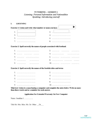 TUTORING - LESSON 1. Interactive worksheet | TopWorksheets