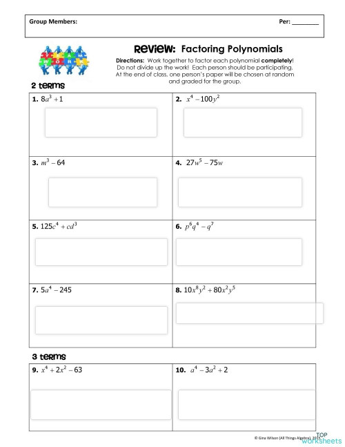 Factoring Review. Interactive worksheet | TopWorksheets