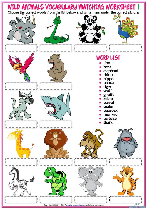 Wild animals vocabulary matching. Interactive worksheet | TopWorksheets