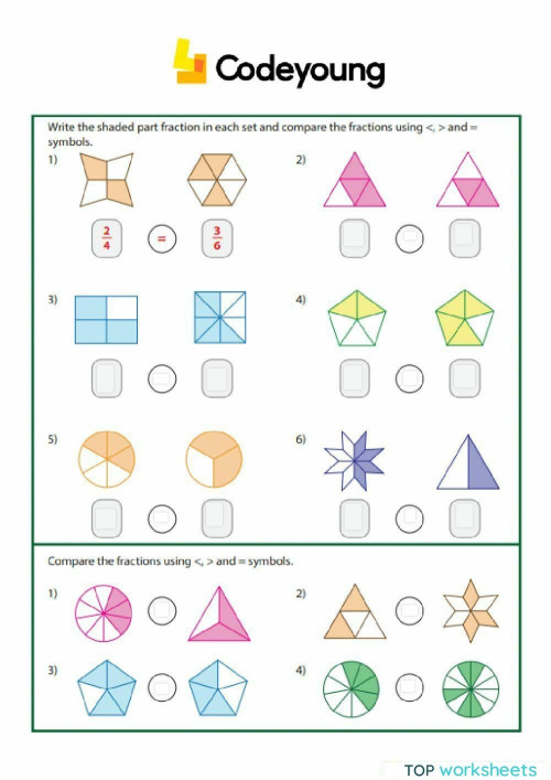 Comparison of Fractions Concept CW. Interactive worksheet | TopWorksheets
