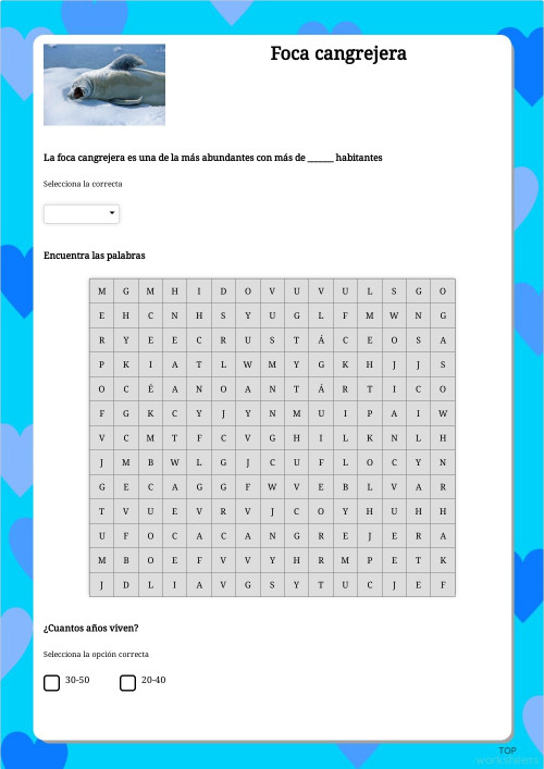 Foca cangrejera. Ficha interactiva | TopWorksheets