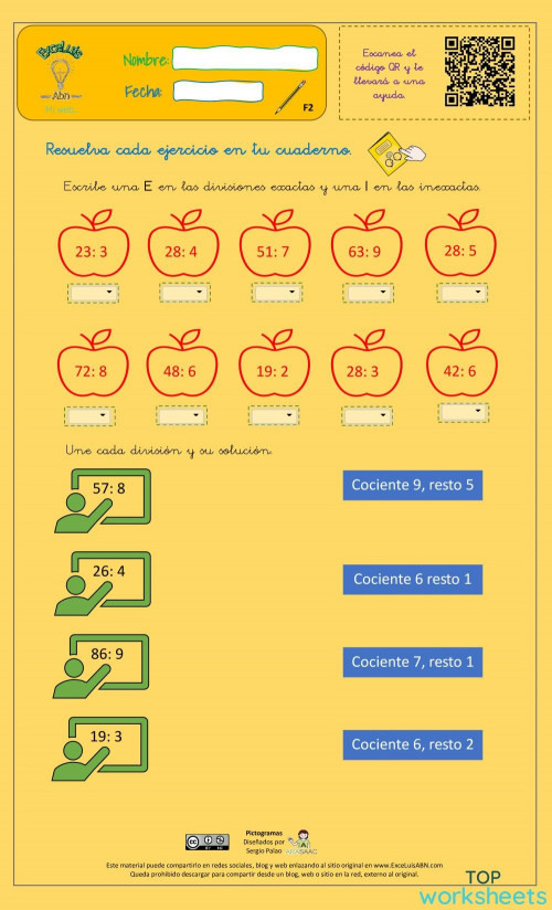Divisiones exactas e inexactas 1.. Ficha interactiva | TopWorksheets