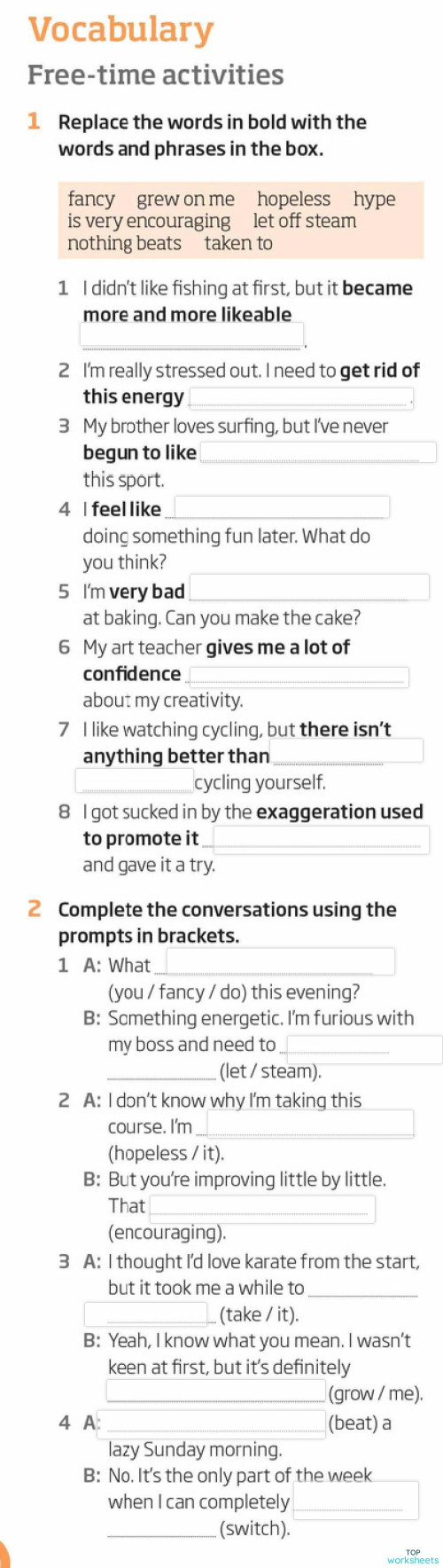 Free-time activitites vocabulary. Interactive worksheet | TopWorksheets